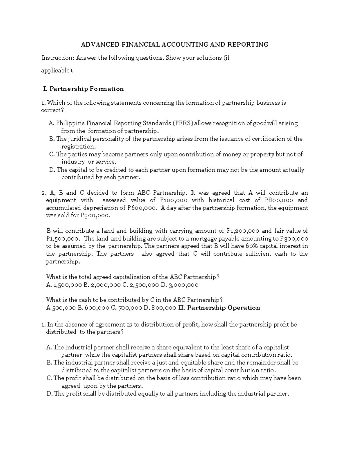 Afar Partnership Formation And Partnership Dissolution Advanced