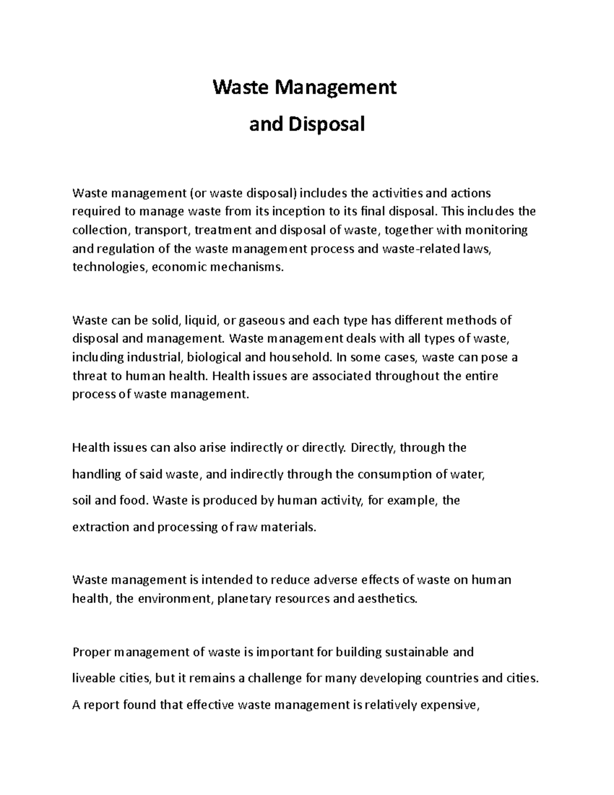 Waste management and disposal - Waste Management and Disposal Waste ...