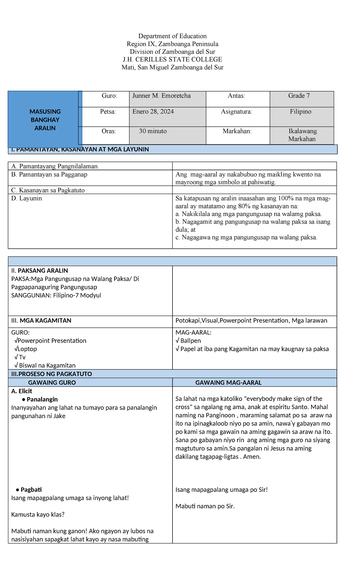 LP Filipino 7 - Department of Education Region IX, Zamboanga Peninsula ...