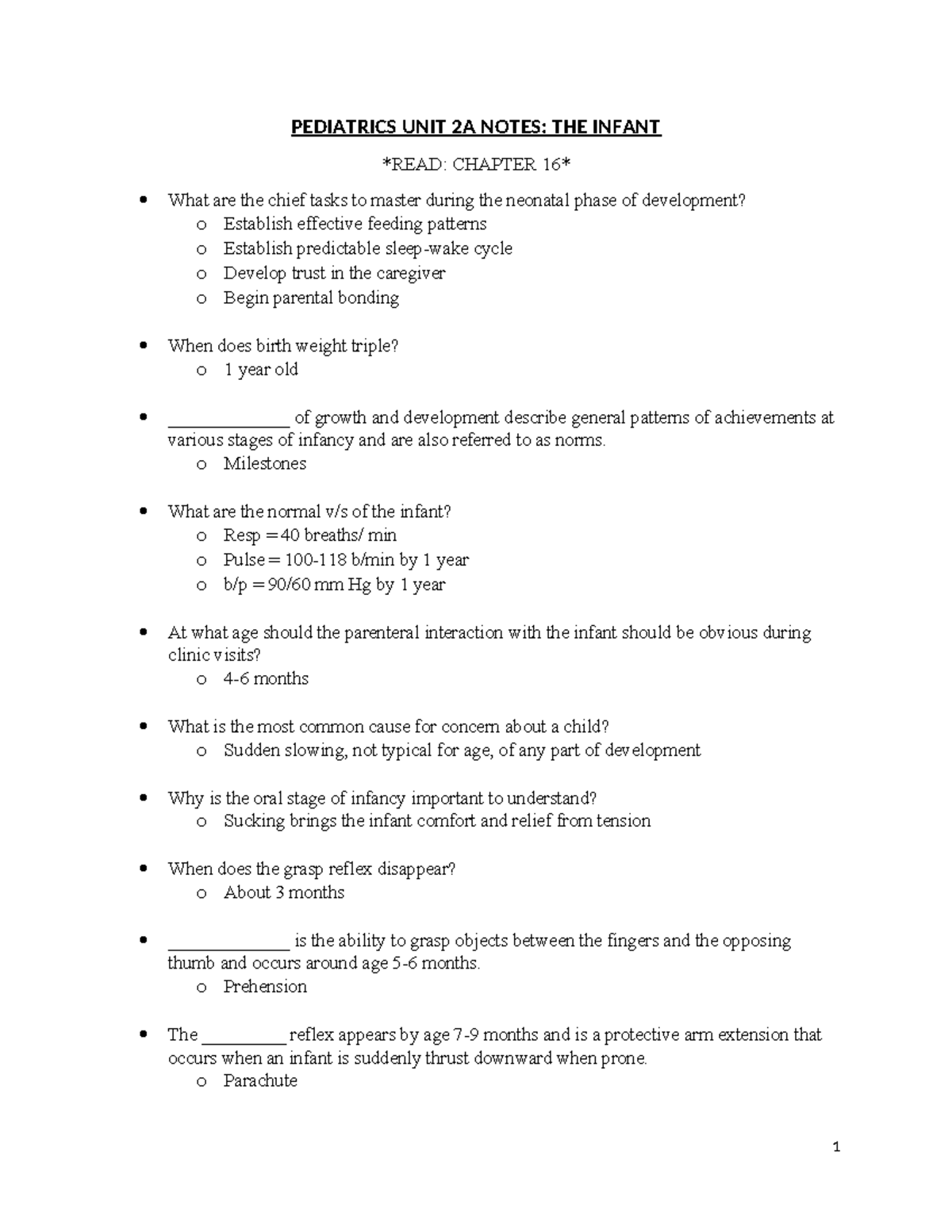 Pediatrics UNIT 2A Notes - PEDIATRICS UNIT 2A NOTES: THE INFANT READ ...