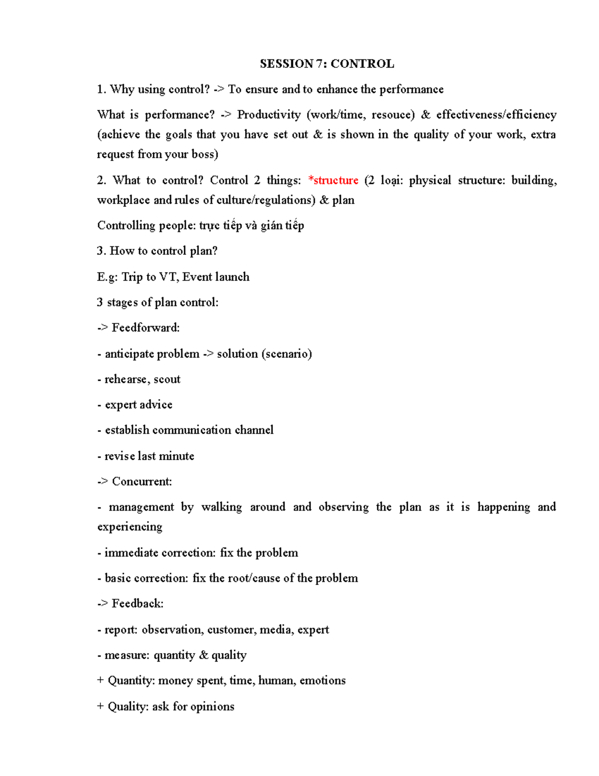 Session 7 - Principles of Management - SESSION 7: CONTROL Why using ...