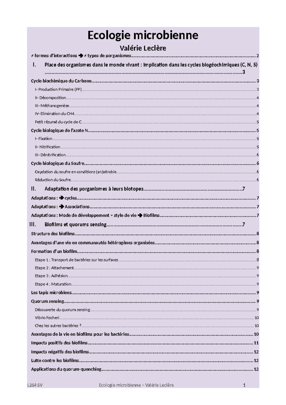 Cours 1 - écologie microbienne - Ecologie microbienne - ≠ formes d ...