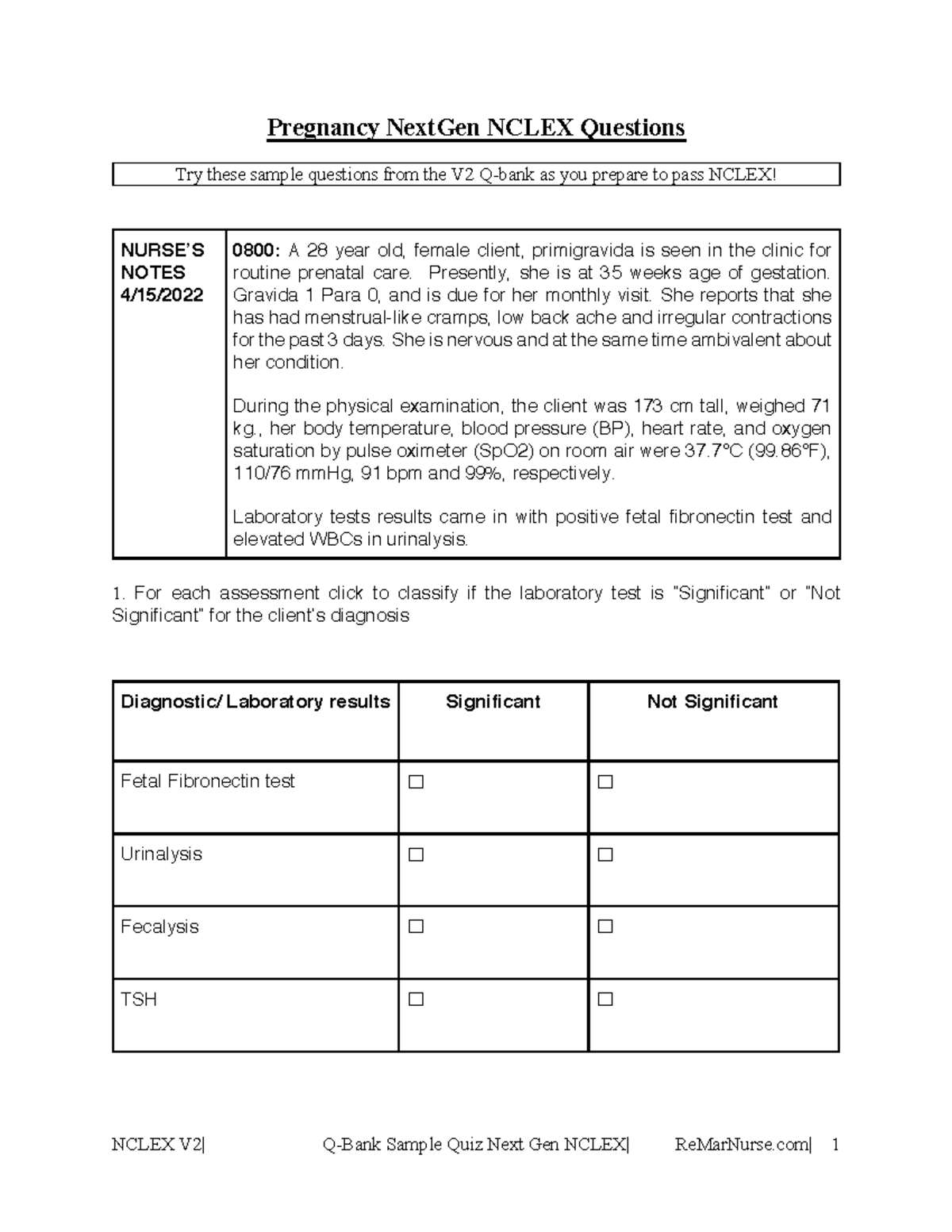 Pregnancy V2 Qbank Sample Quiz - Pregnancy NextGen NCLEX Questions Try ...