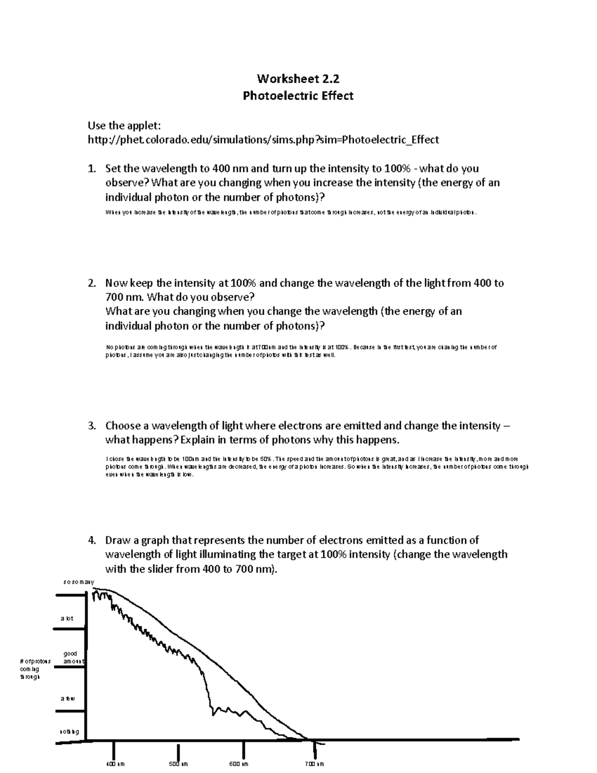 CHEM1061 CLUE Wksht 2.2 - Worksheet 2. Photoelectric Effect Use the ...