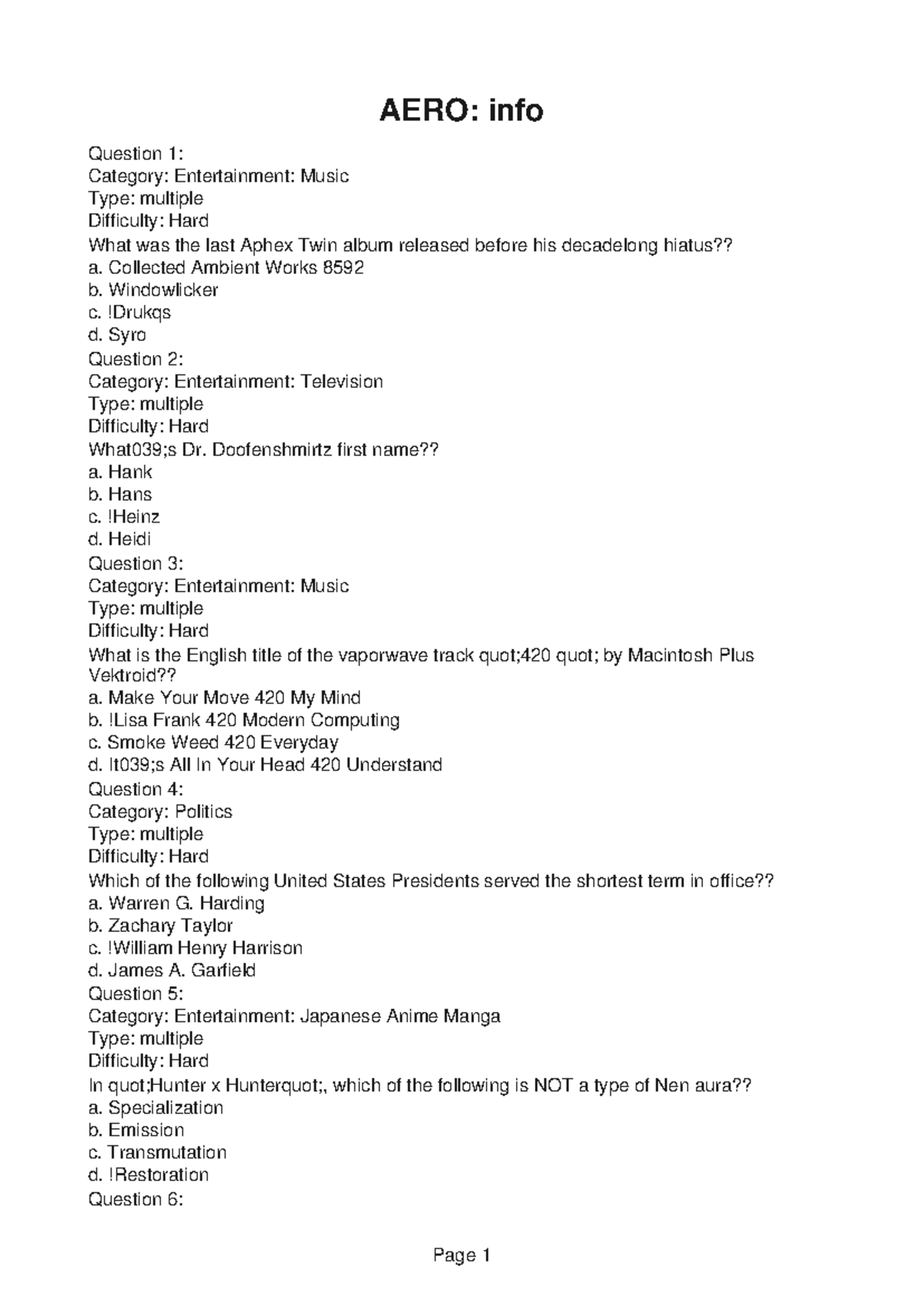 AERO258 lec notes 1 - AERO: info Question 1: Category: Entertainment ...