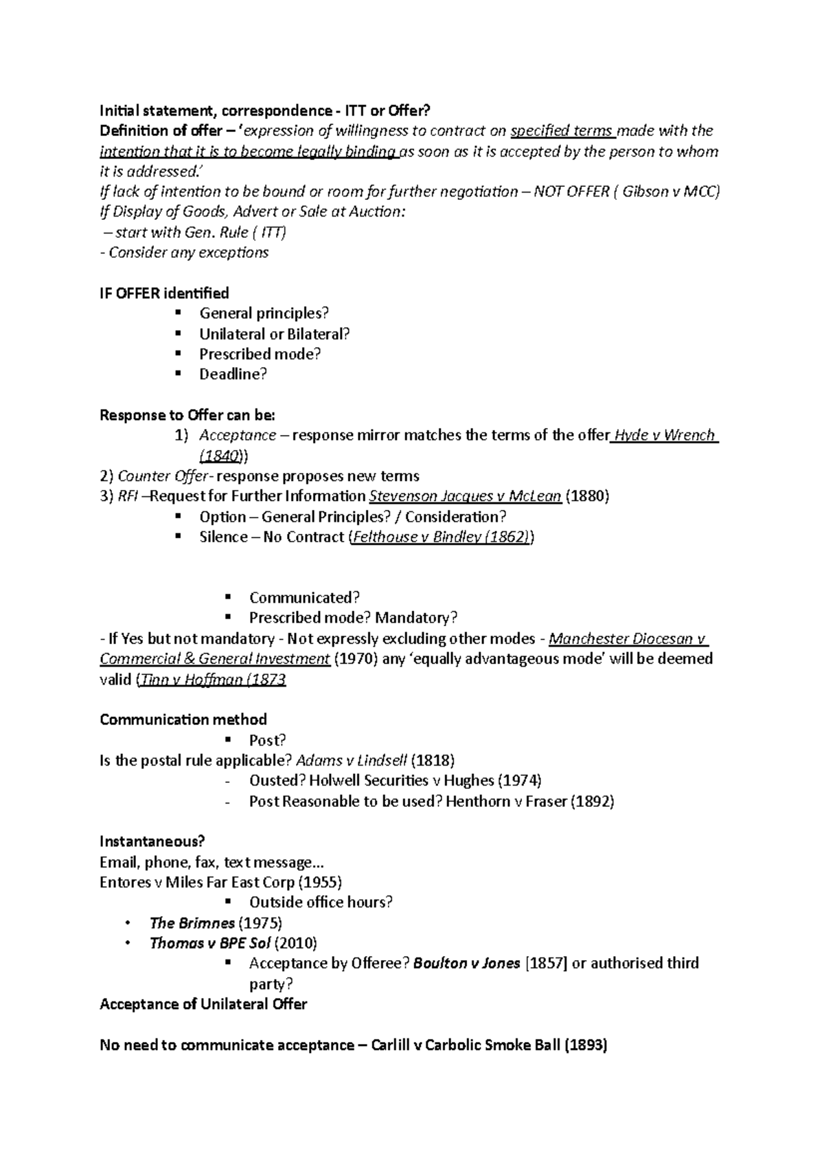 Initial statement - ’ If lack of intention to be bound or room for ...