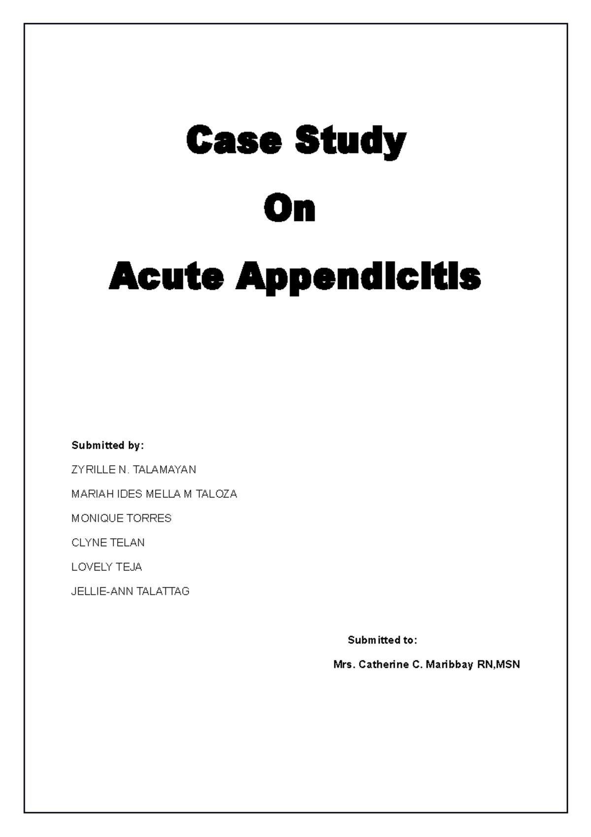 Caste Study On Acute Appendicitis orig copy - Case Study On Acute ...