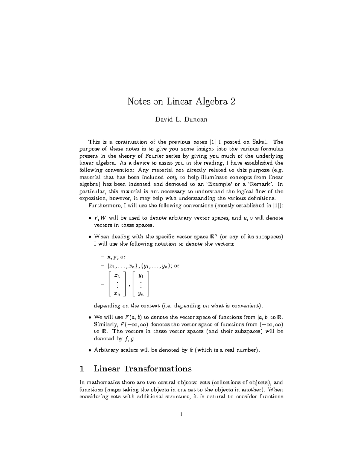 Linear Algebra 2 - Thanks - Notes on Linear Algebra 2 David L. Duncan ...