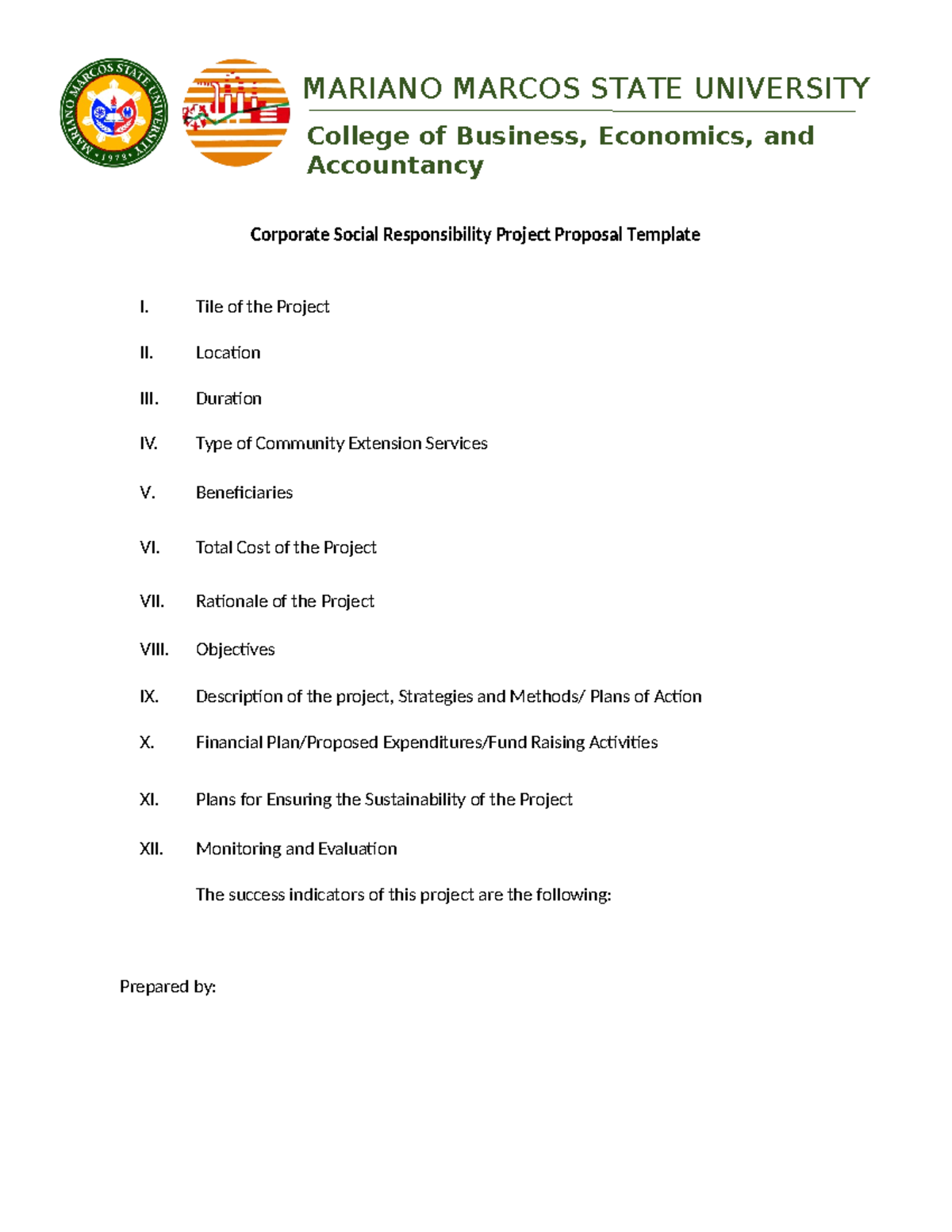 Corporate Social Responsibility Project Proposal Template - MARIANO ...