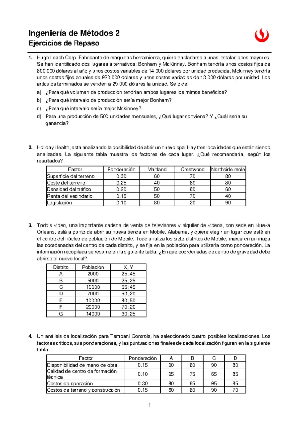 Ejercicios repaso 1 sol - Ingeniería de Métodos 2 Ejercicios de Repaso ...