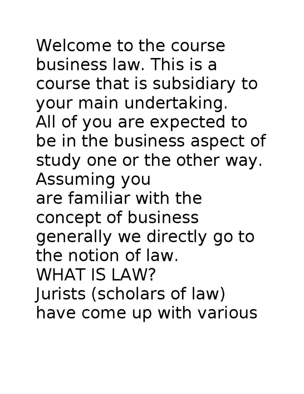 Business law materials - Welcome to the course business law. This is a ...