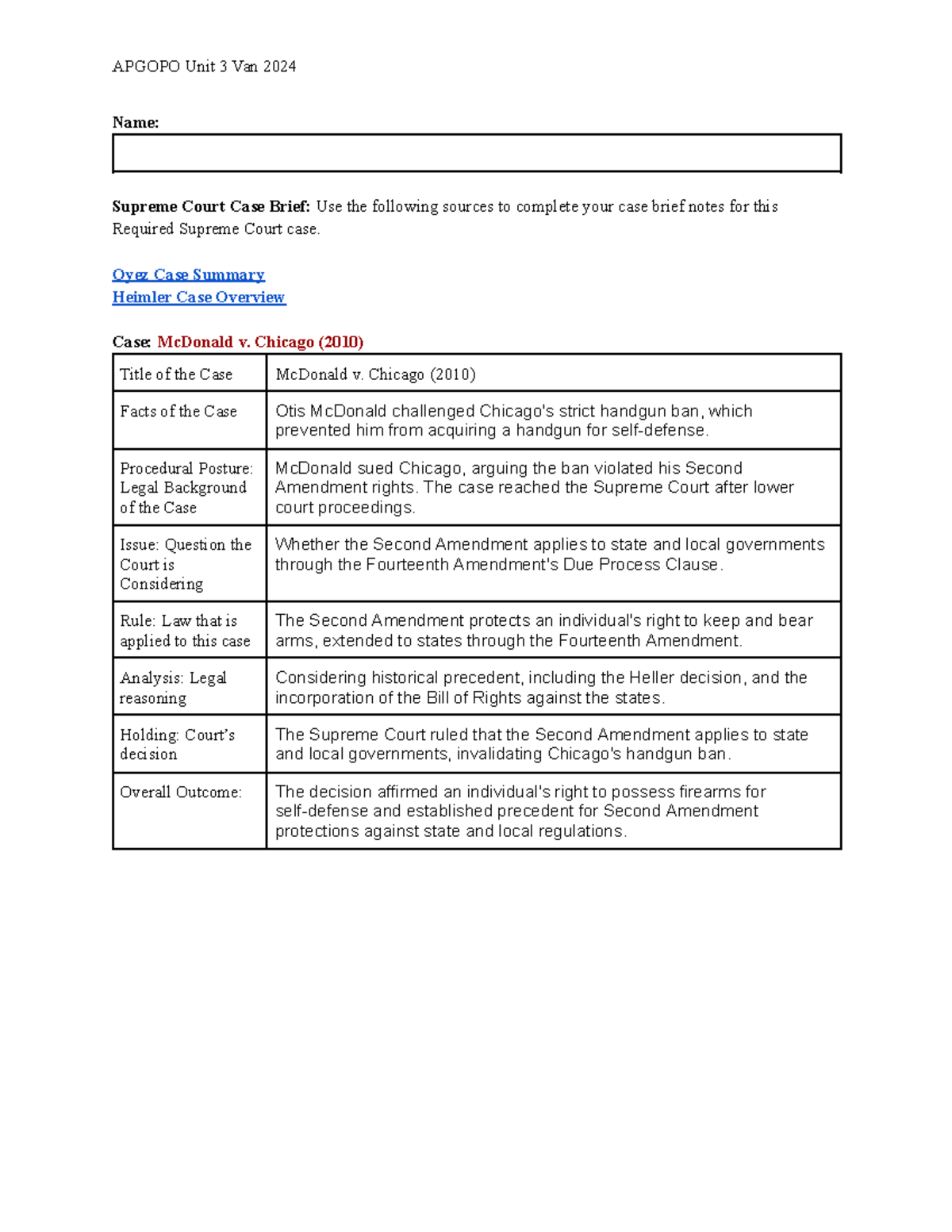 Copy of SCCB Mc Donald v. Chicago (2010 ) - APGOPO Unit 3 Van 2024 Name ...