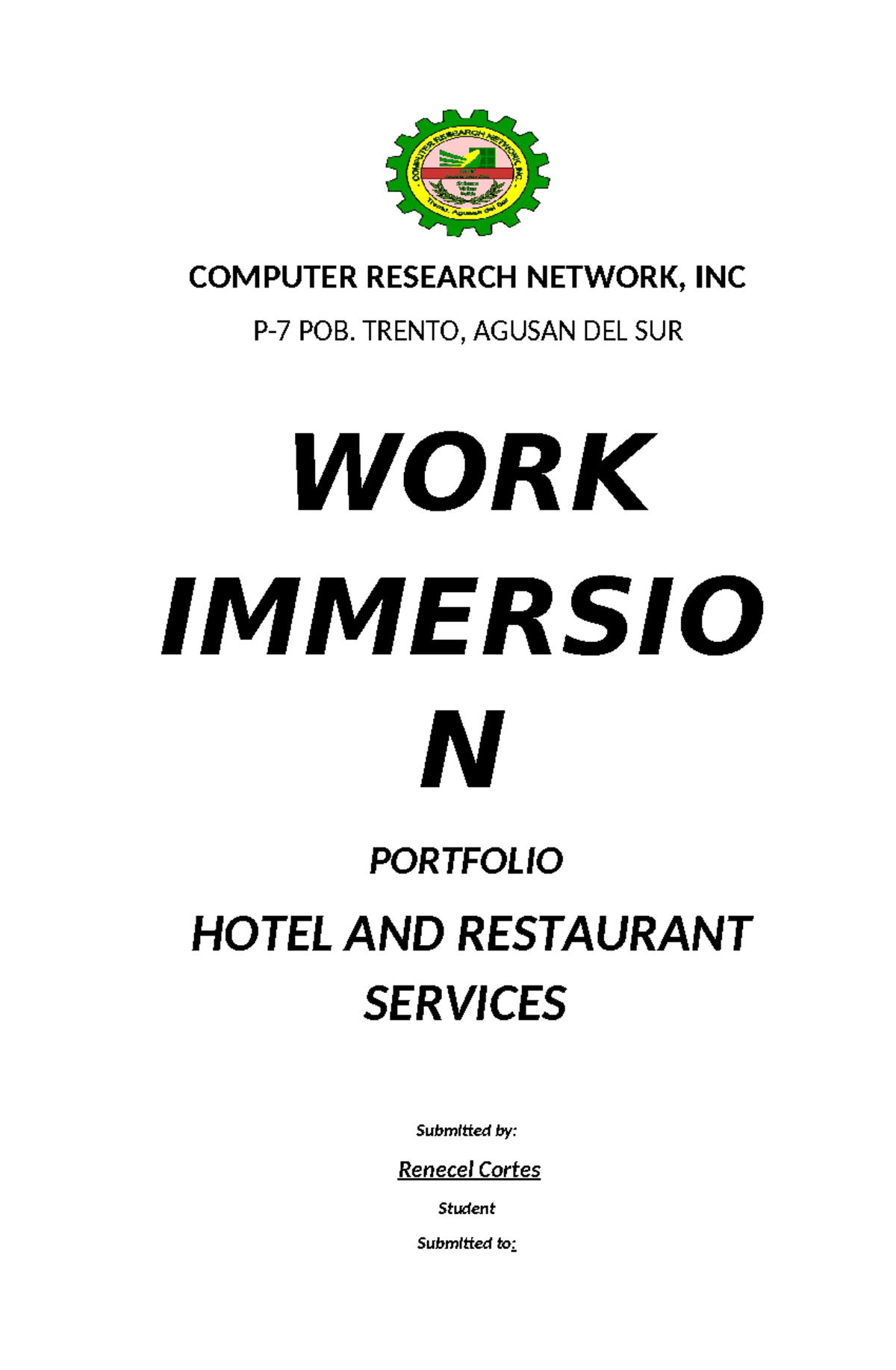 Porfolio - portfilio - COMPUTER RESEARCH NETWORK, INC P-7 POB. TRENTO, AGUSAN DEL SUR WORK ...