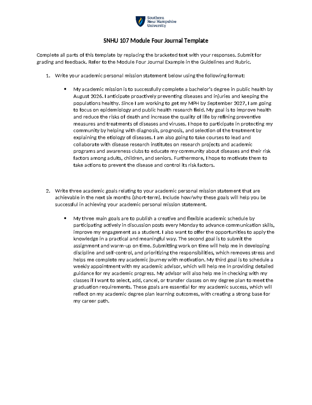 My Module Four Journal - SNHU 107 Module Four Journal Template Complete ...