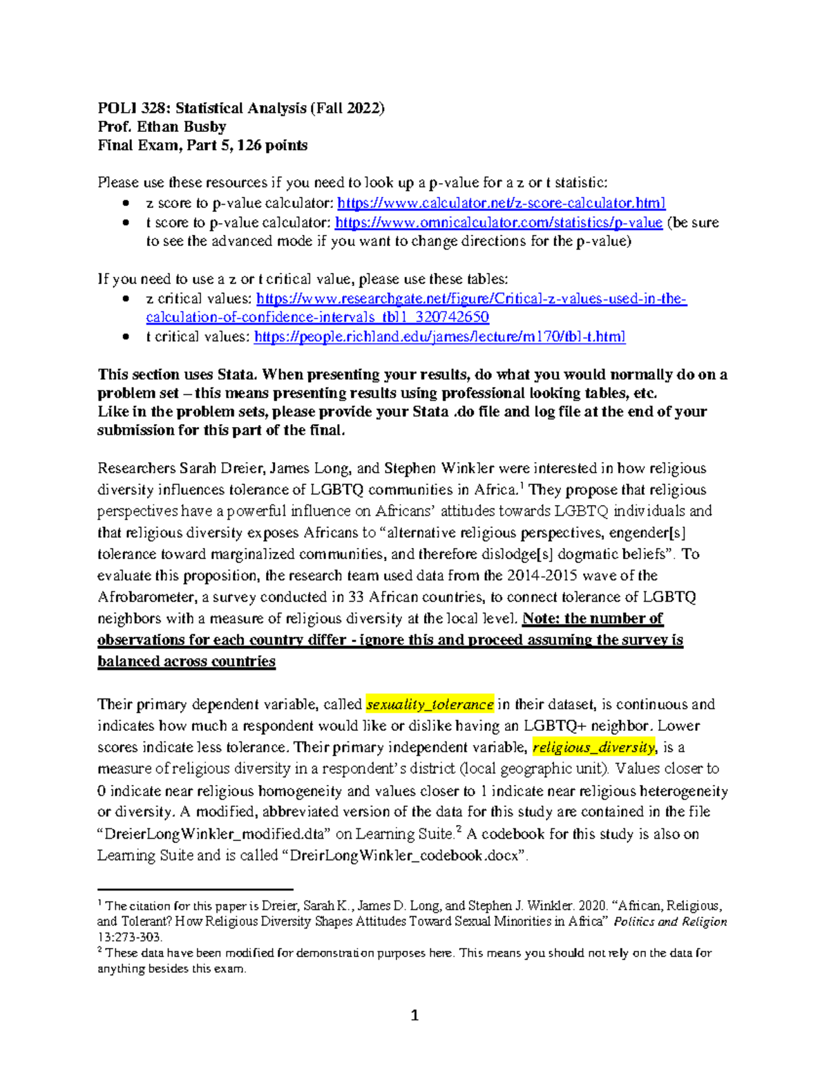 POLI 328 F2022 final exam Part5 - POLI 328: Statistical Analysis (Fall ...