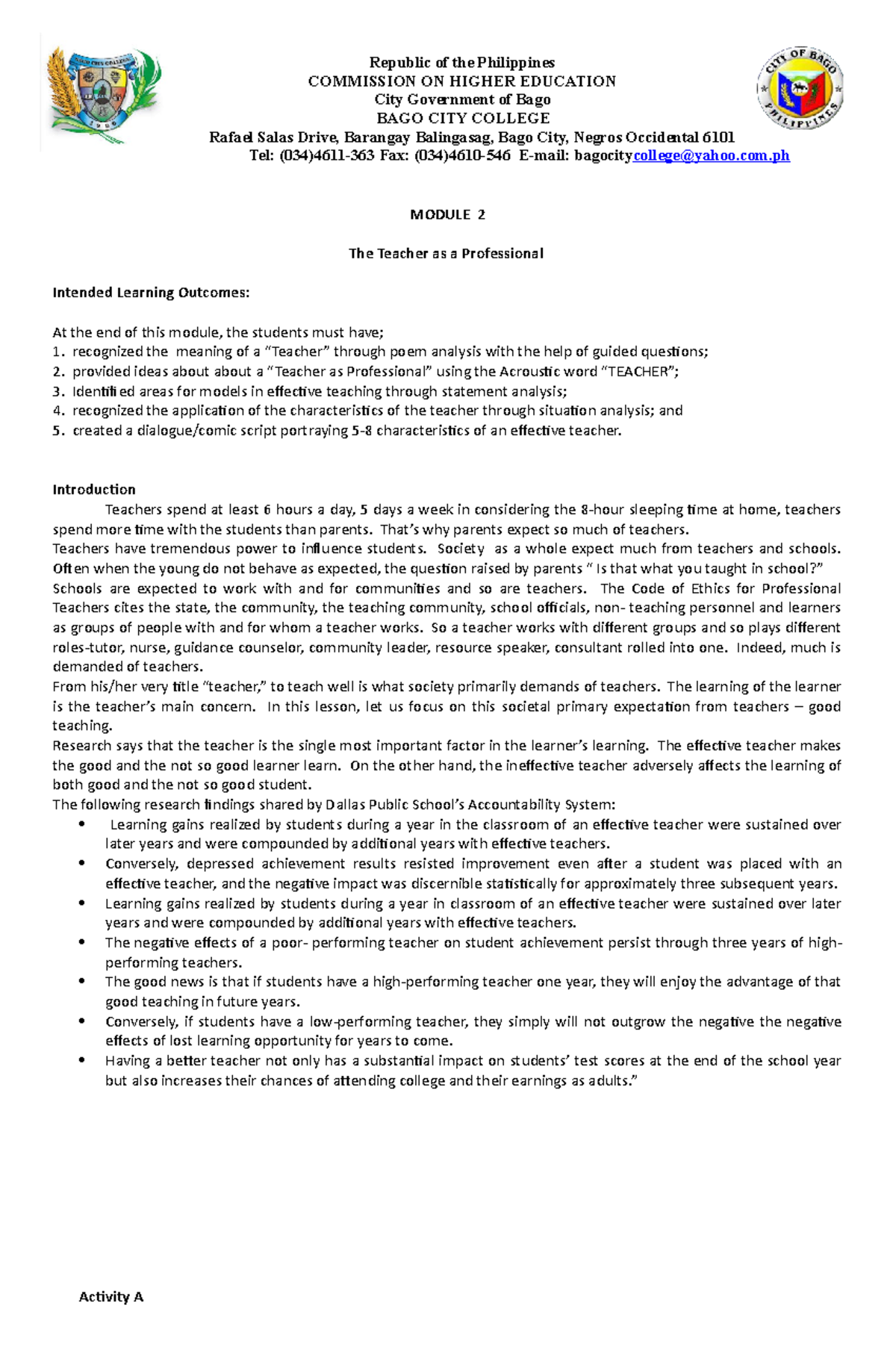 Module-2-Educ teaching profession - Republic of the Philippines ...