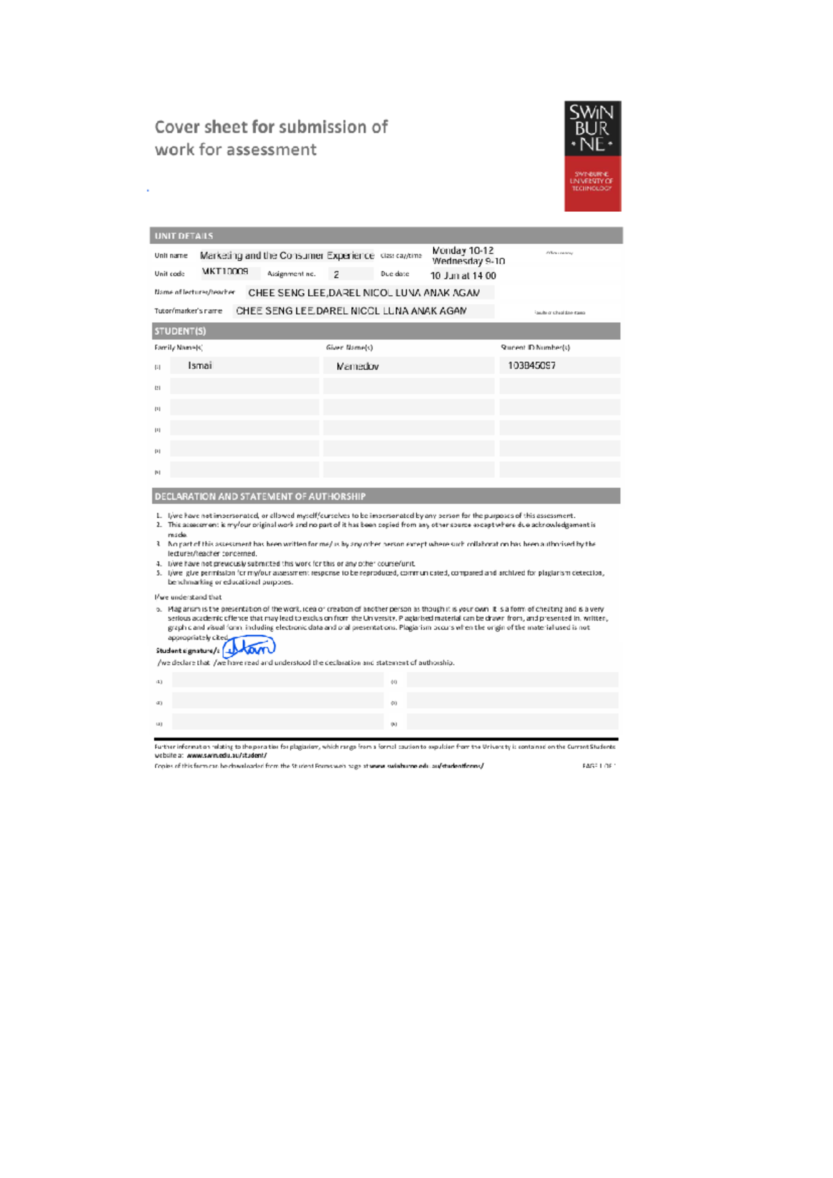 MKT10009 Ismail Mamedov Assignment 2 - Table of Contents 1. Executive ...