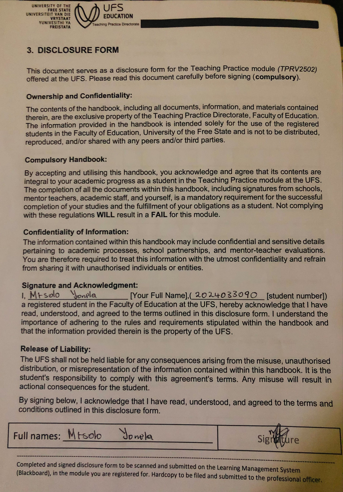 Mtsolo TPRV - Chemistry - UNIVERSITY OF THE FREE STATE UFS UNIVERSITEIT ...