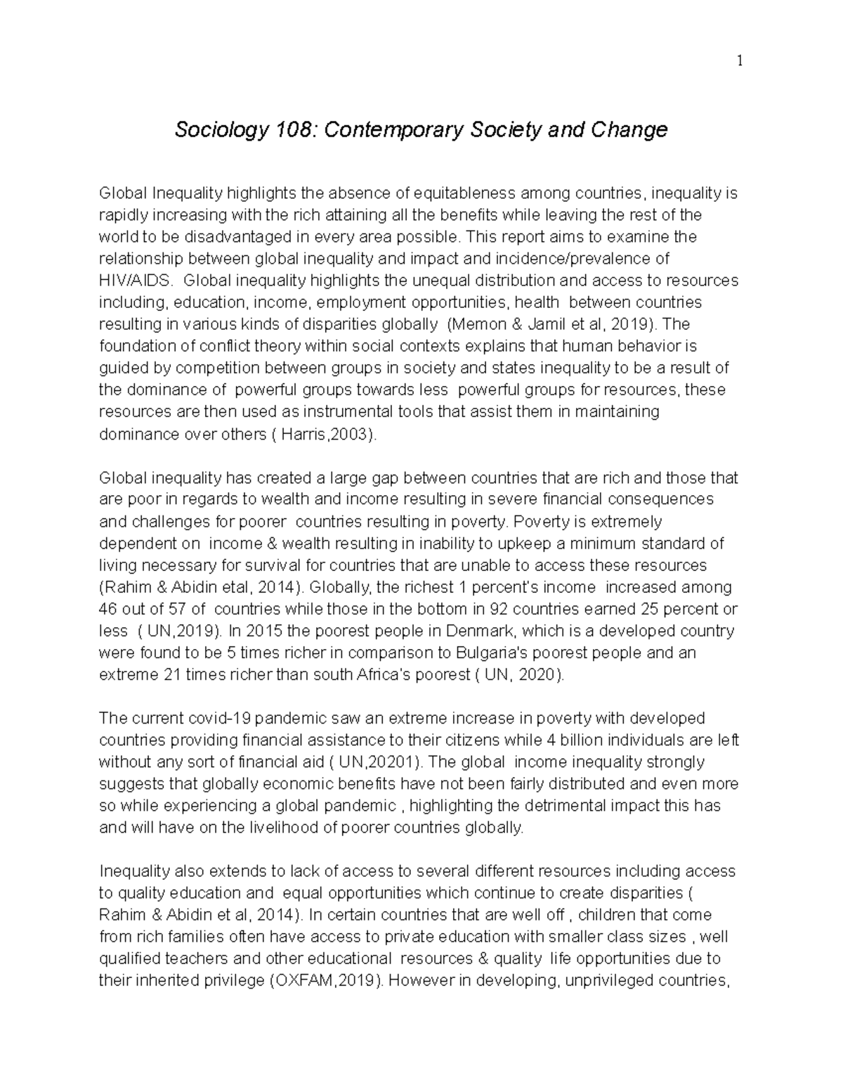 completed Sociology108 global inequality essay - Sociology 108 ...