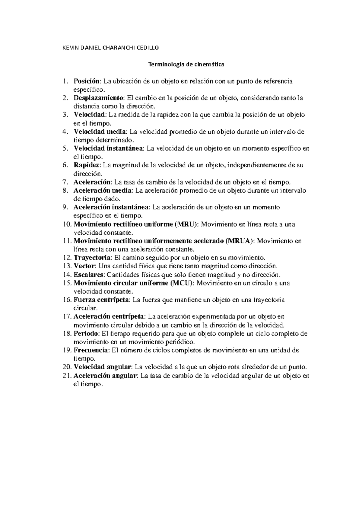 diccionario fisica - KEVIN DANIEL CHARANCHI CEDILLO Terminología de ...