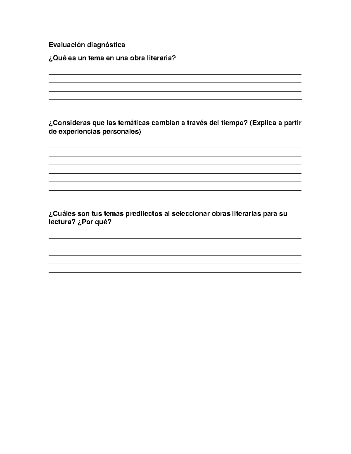 Literatura 1. semana 5 - Hfft - Evaluación diagnóstica ¿Qué es un tema ...