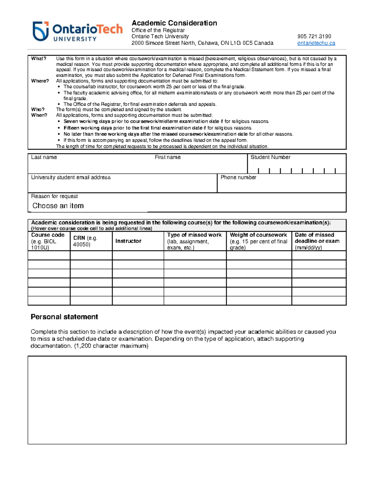 Academic consideration form - Academic Consideration Office of the ...