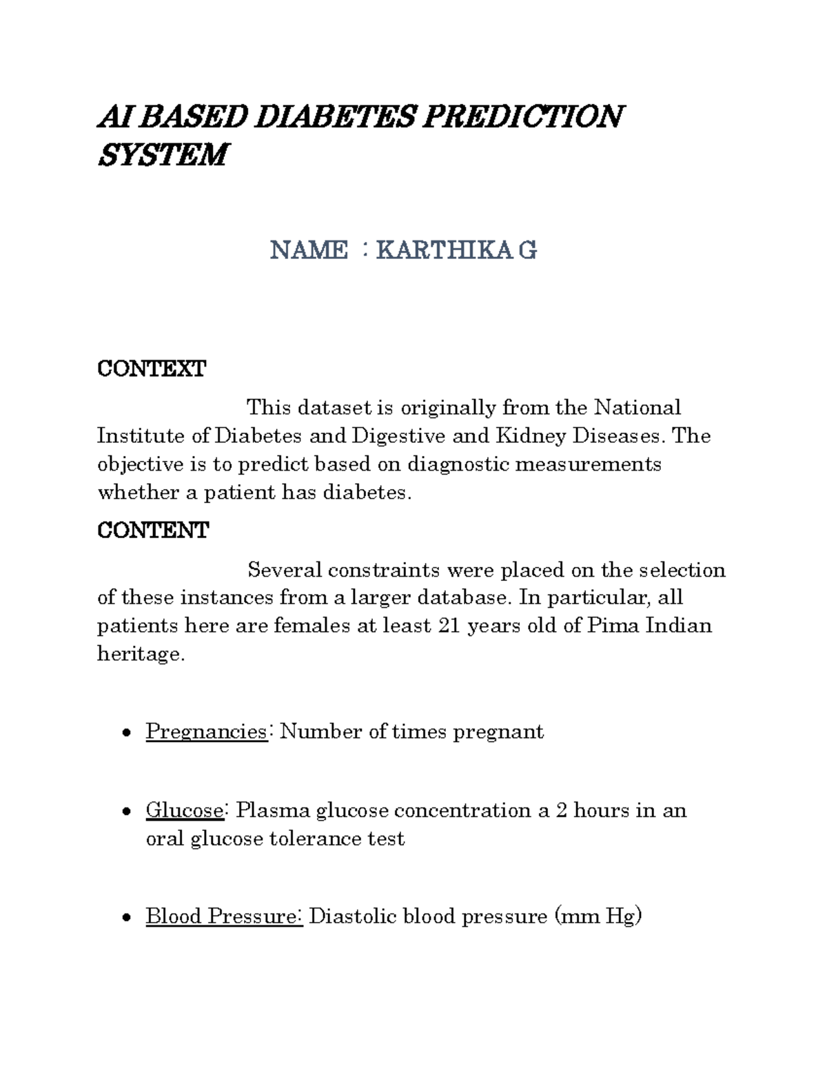 AI phase 5 - Ai project - AI BASED DIABETES PREDICTION SYSTEM NAME ...