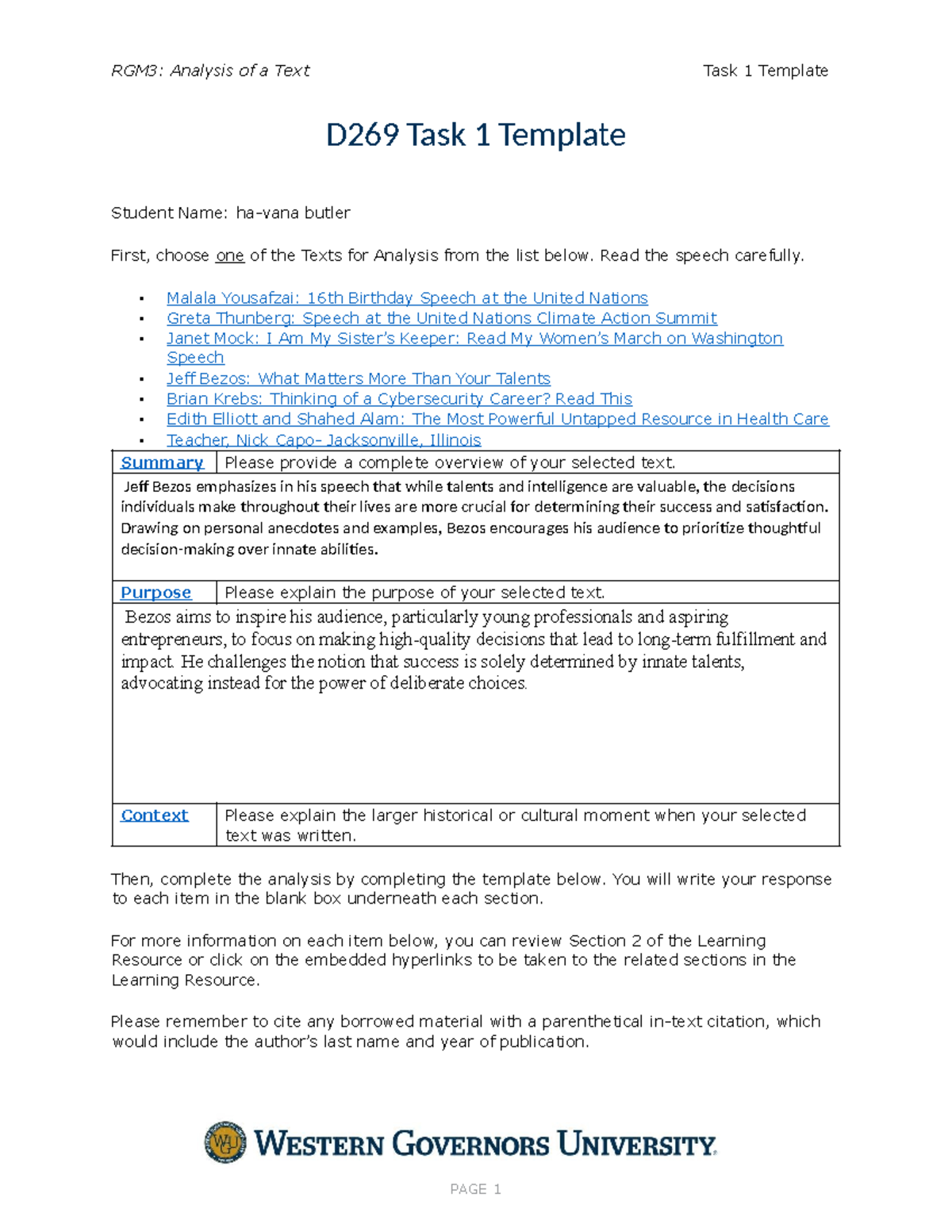1Task 1 Template 3.1 (1) - RGM3: Analysis of a Text Task 1 Template D269 Task 1 Template Student ...