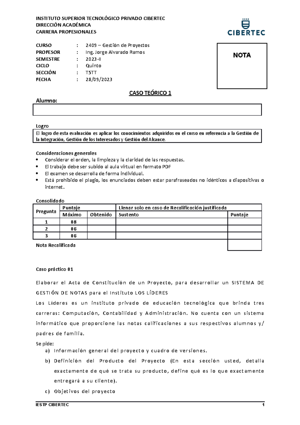 2409 Gestión Proyectos T5TT 00 CT1 Jorge Alvarado - INSTITUTO SUPERIOR ...