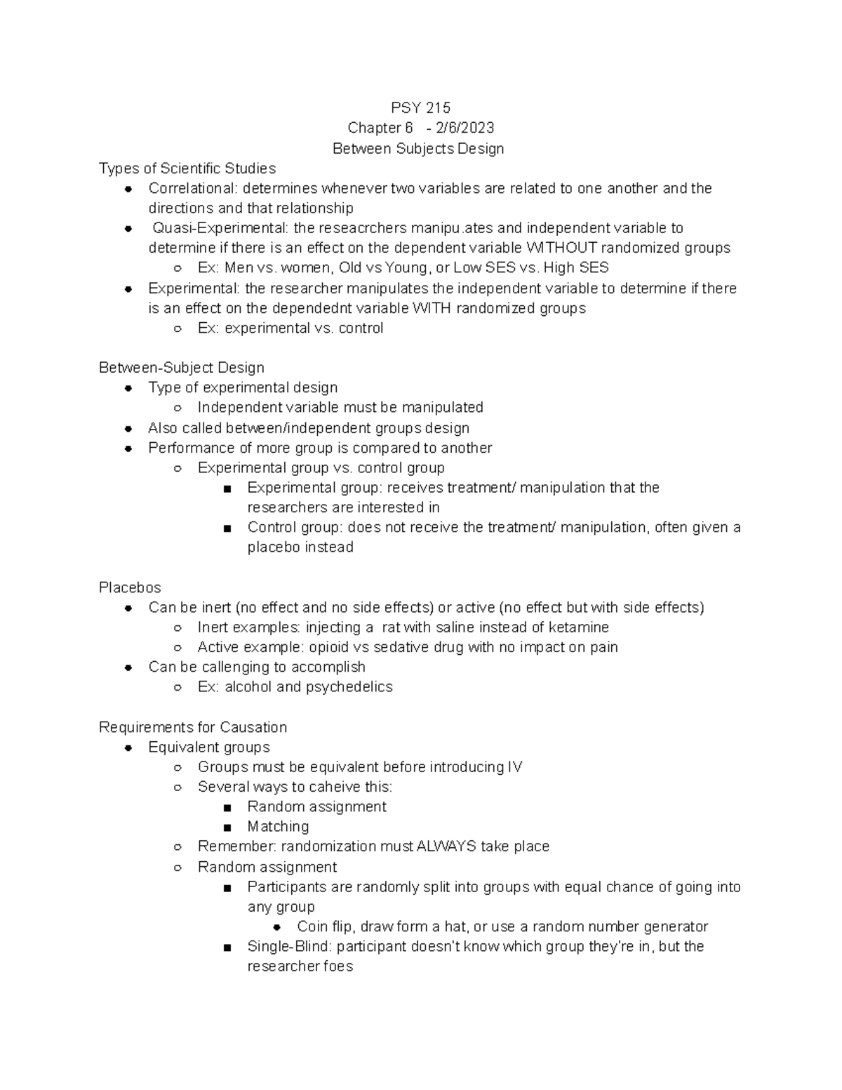PSY 215 2 6 23 - Spring 2023 - PSY 215 Chapter 6 - 2/6/ Between ...