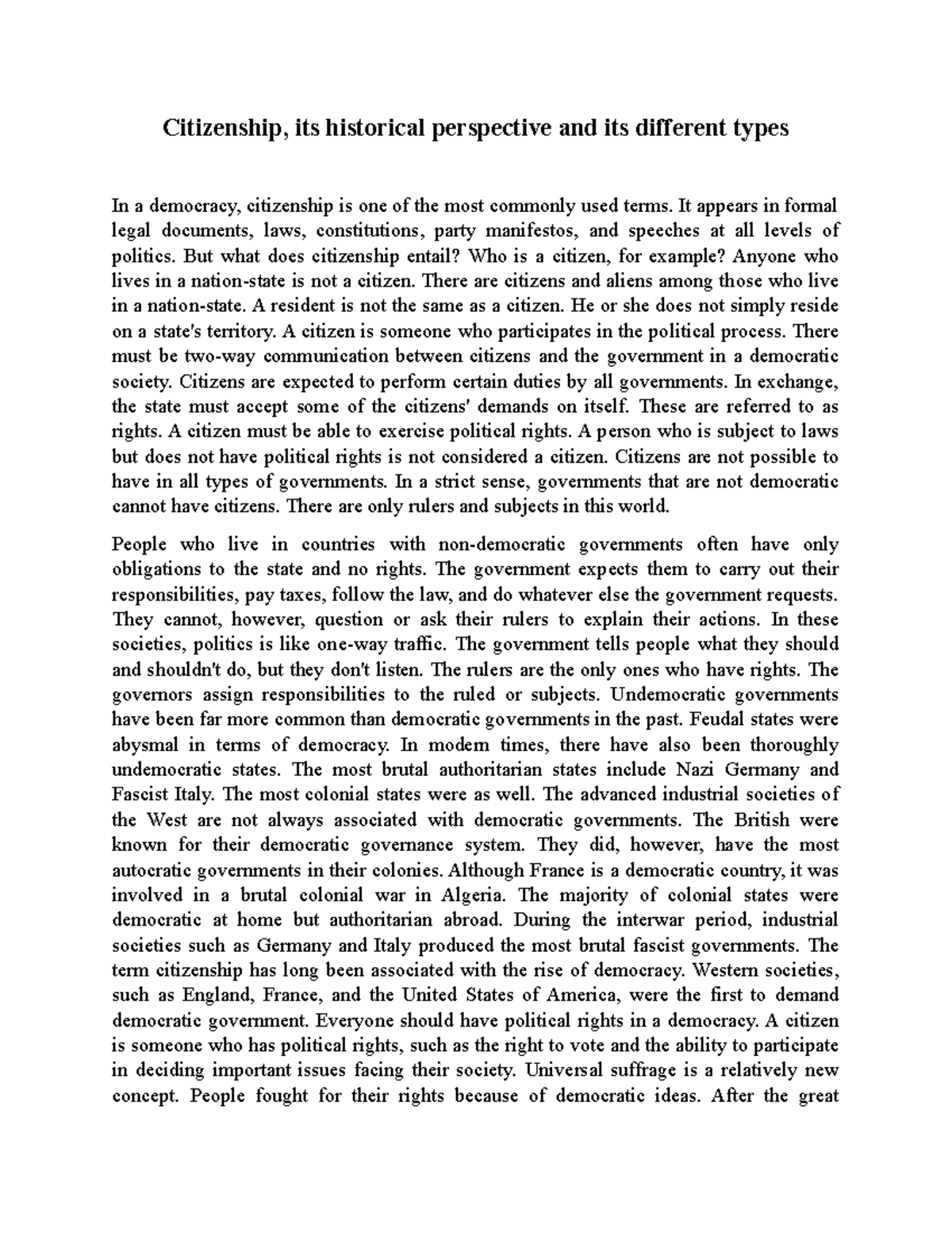 Citizenship, historical perspective and its different types - It ...