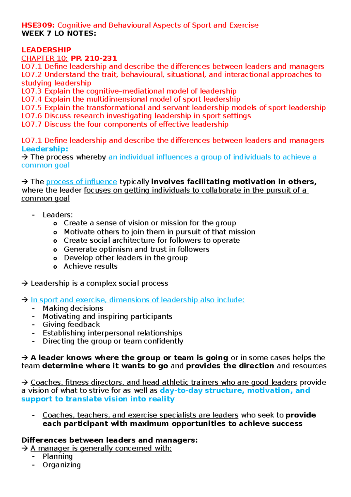 Week 7 LOs - Week 7 Learning objective notes for HSE309. Information is ...