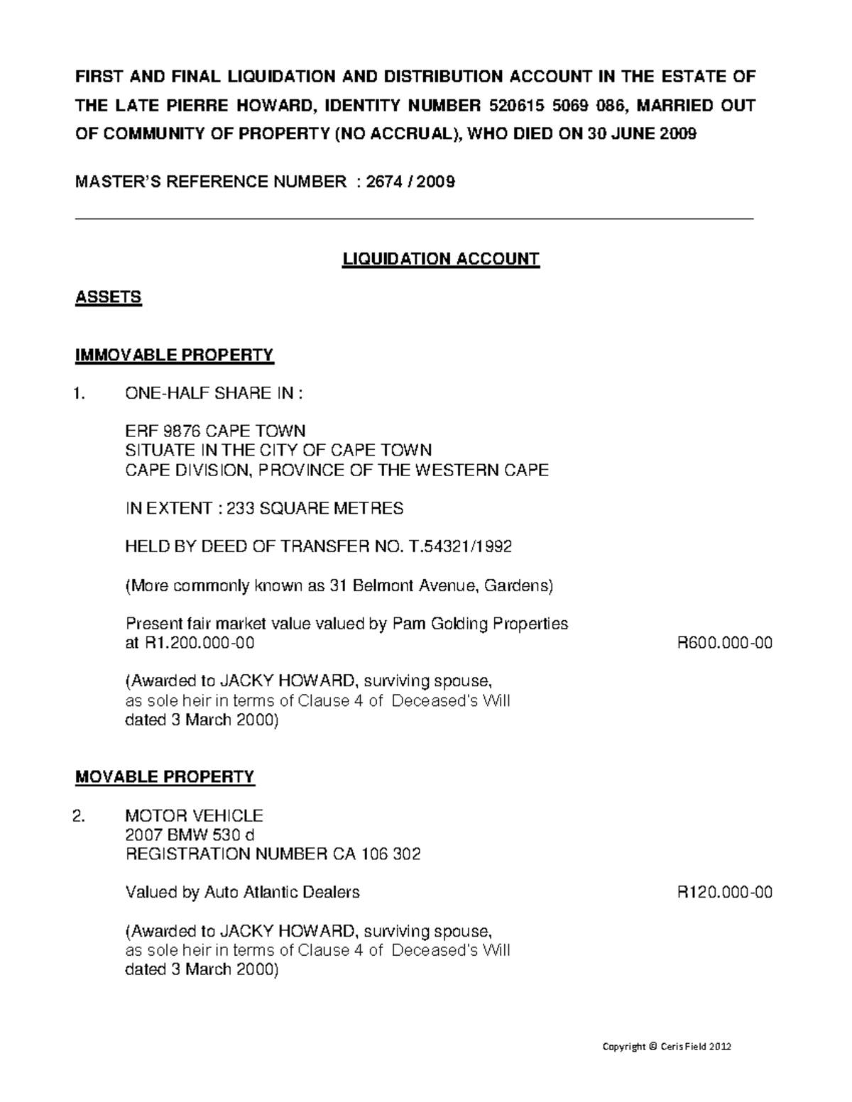 Sample L D Account - suc - FIRST AND FINAL LIQUIDATION AND DISTRIBUTION ...