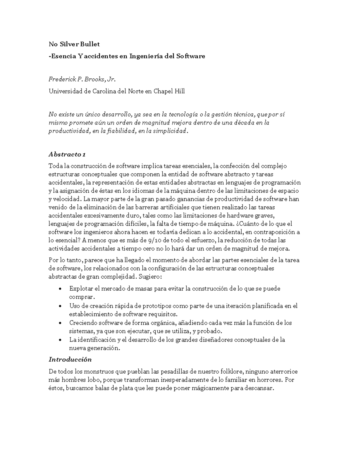 No Silver Bullet - No Silver Bullet -Esencia Y accidentes en Ingeniería ...