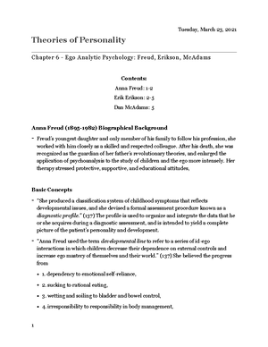Theories of Personality Chapter 1 Notes - Introduction - Monday ...