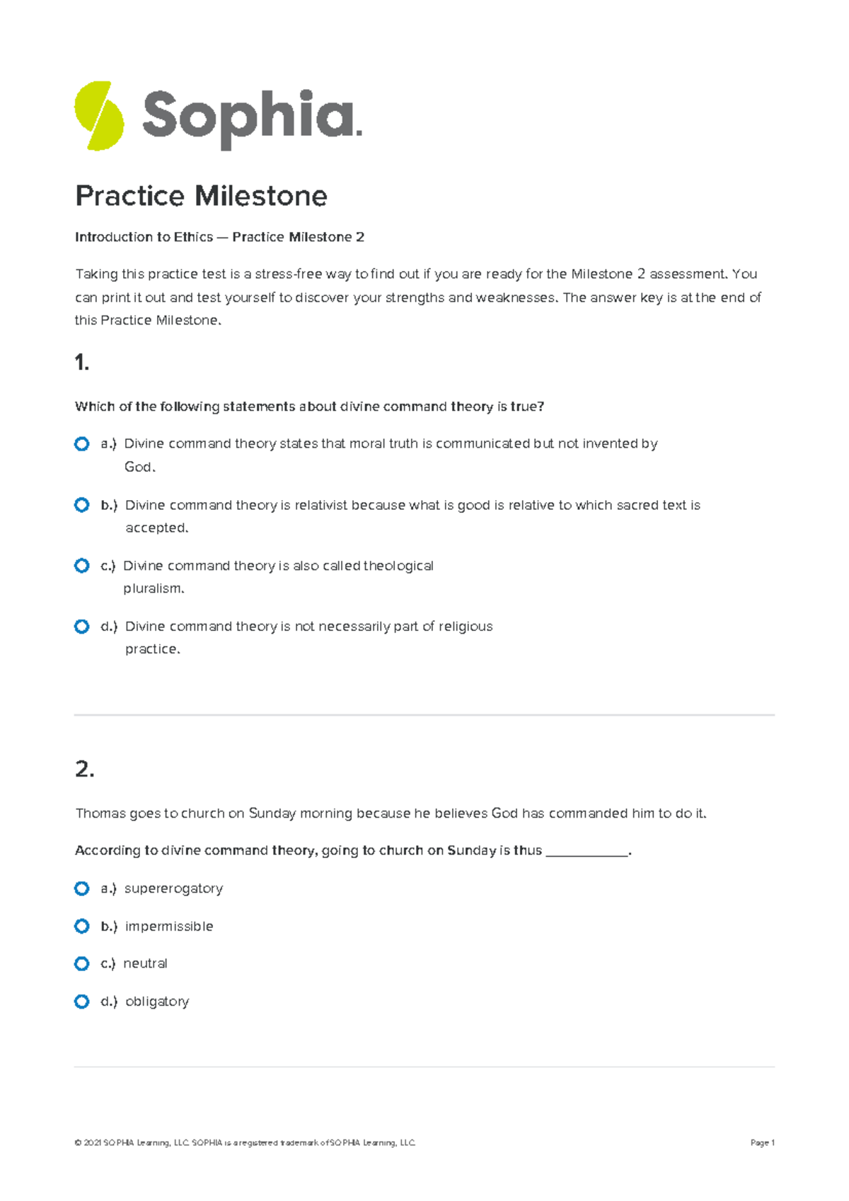 Phil1002 unit 2 practice milestone - a.) Divine command theory states ...