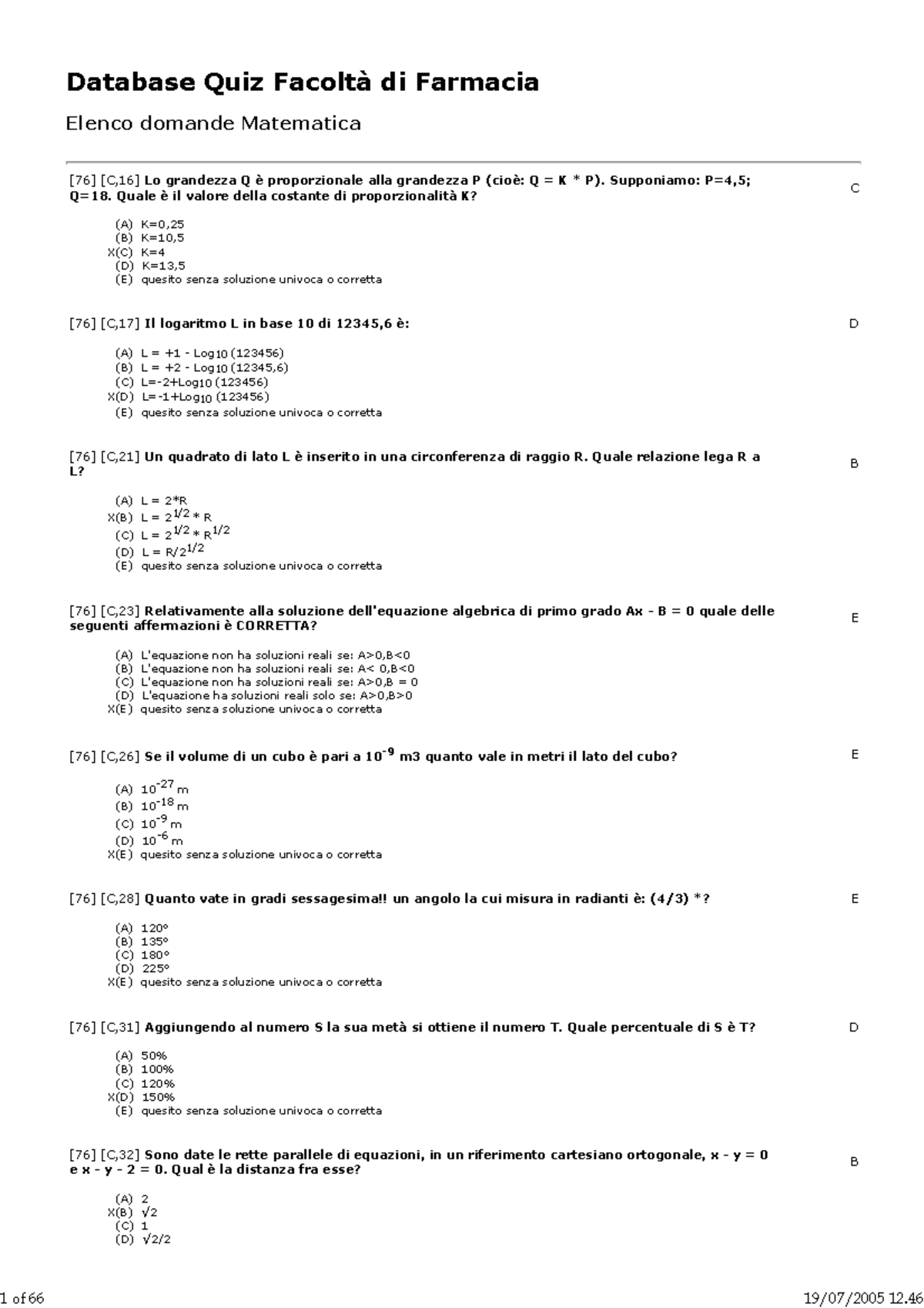 Matematica - vvvvc - Database Quiz Facoltà di Farmacia Elenco domande ...