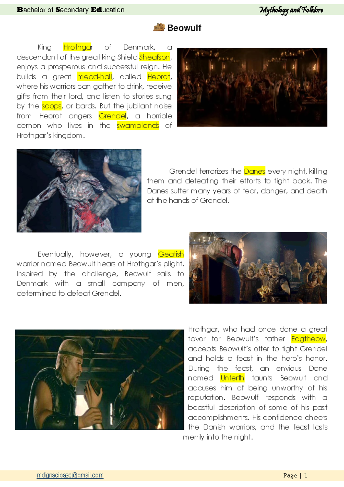 Mythology Beowulf-2 - Flighting - Bachelor of Secondary Education ...