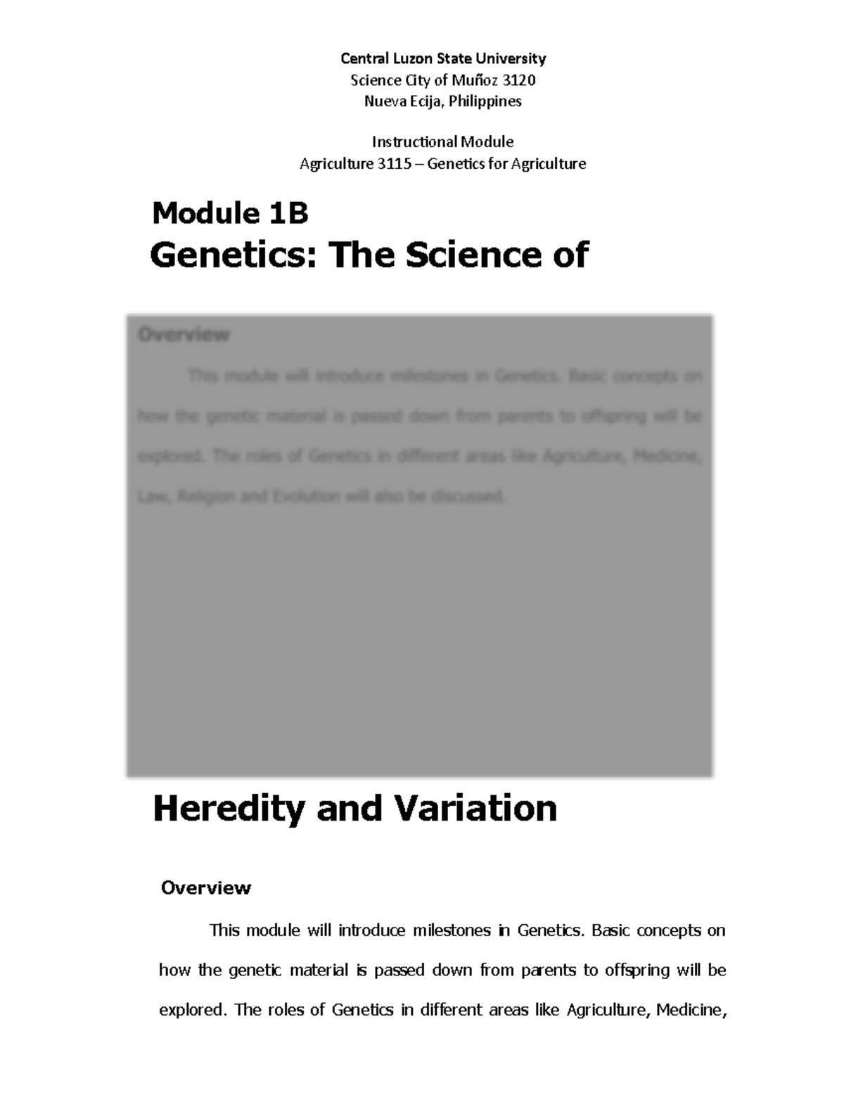 Module 1B Genetics - Central Luzon State University Science City of ...