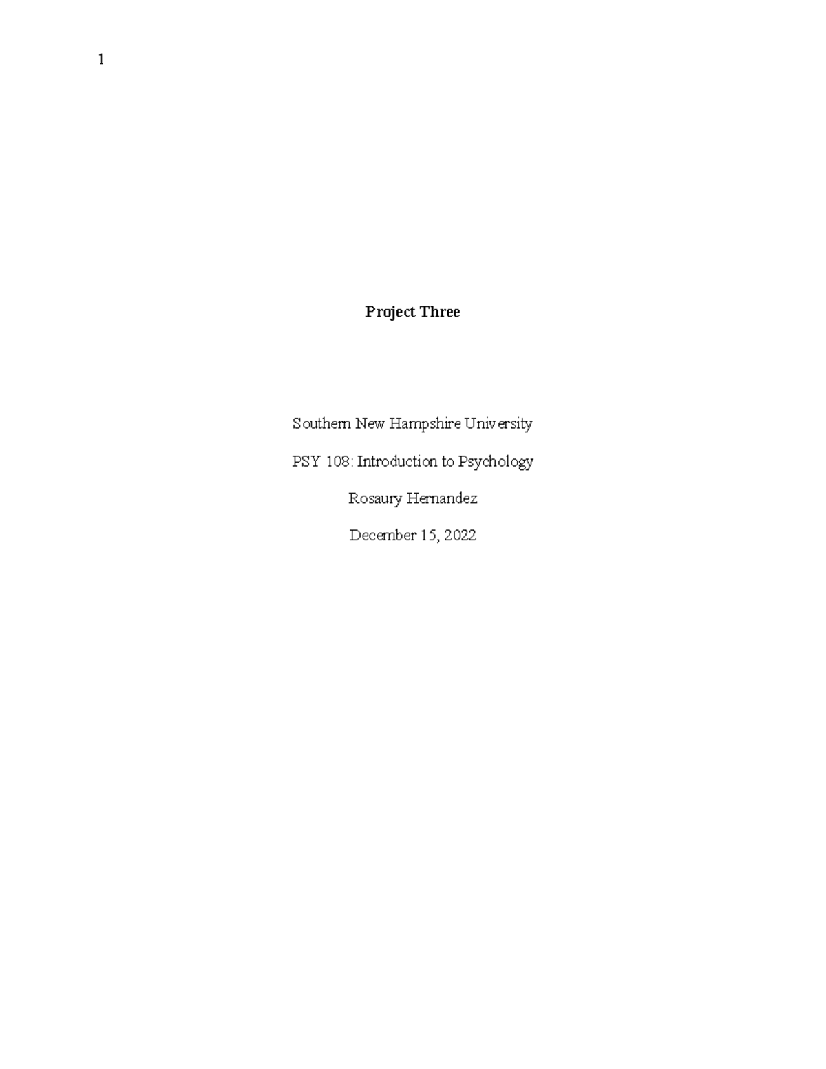 PSY108 Project Three - Project Three Southern New Hampshire University ...