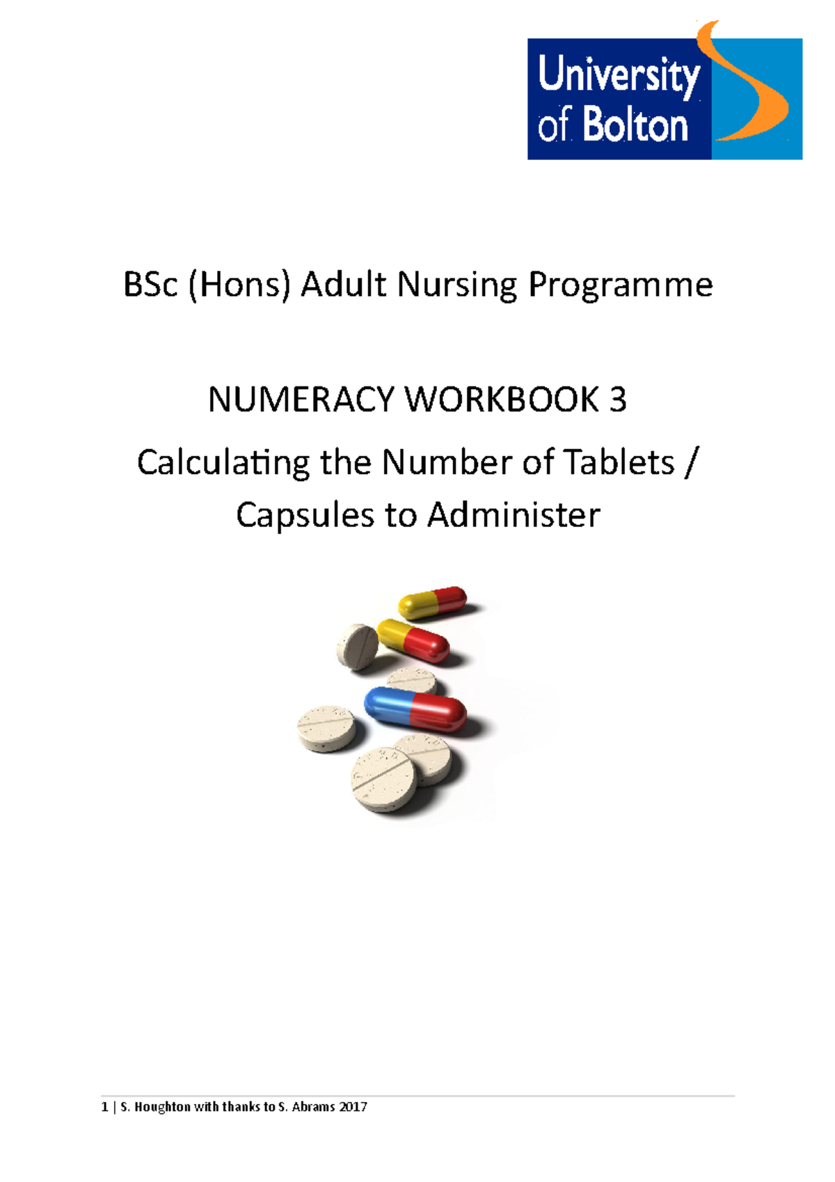 Calculating Number of Tablets - BSc (Hons) Adult Nursing Programme ...