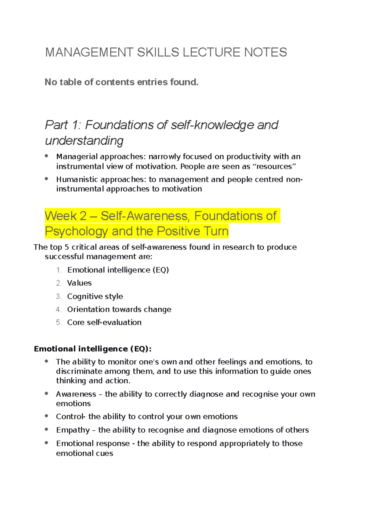 Management Skills Lecture Notes Management Skills Lecture Notes No Table Of Contents Entries