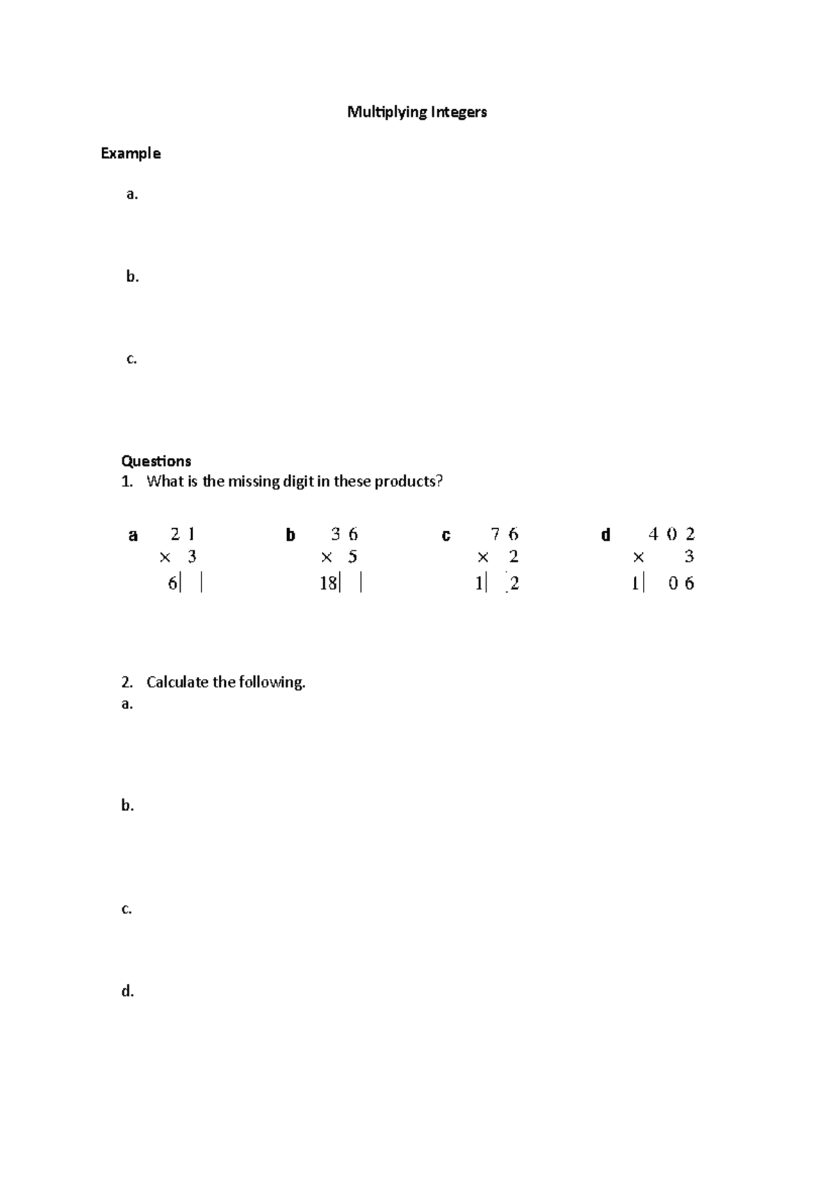 Practice quiz for basic multiplication - Multiplying Integers Example a ...