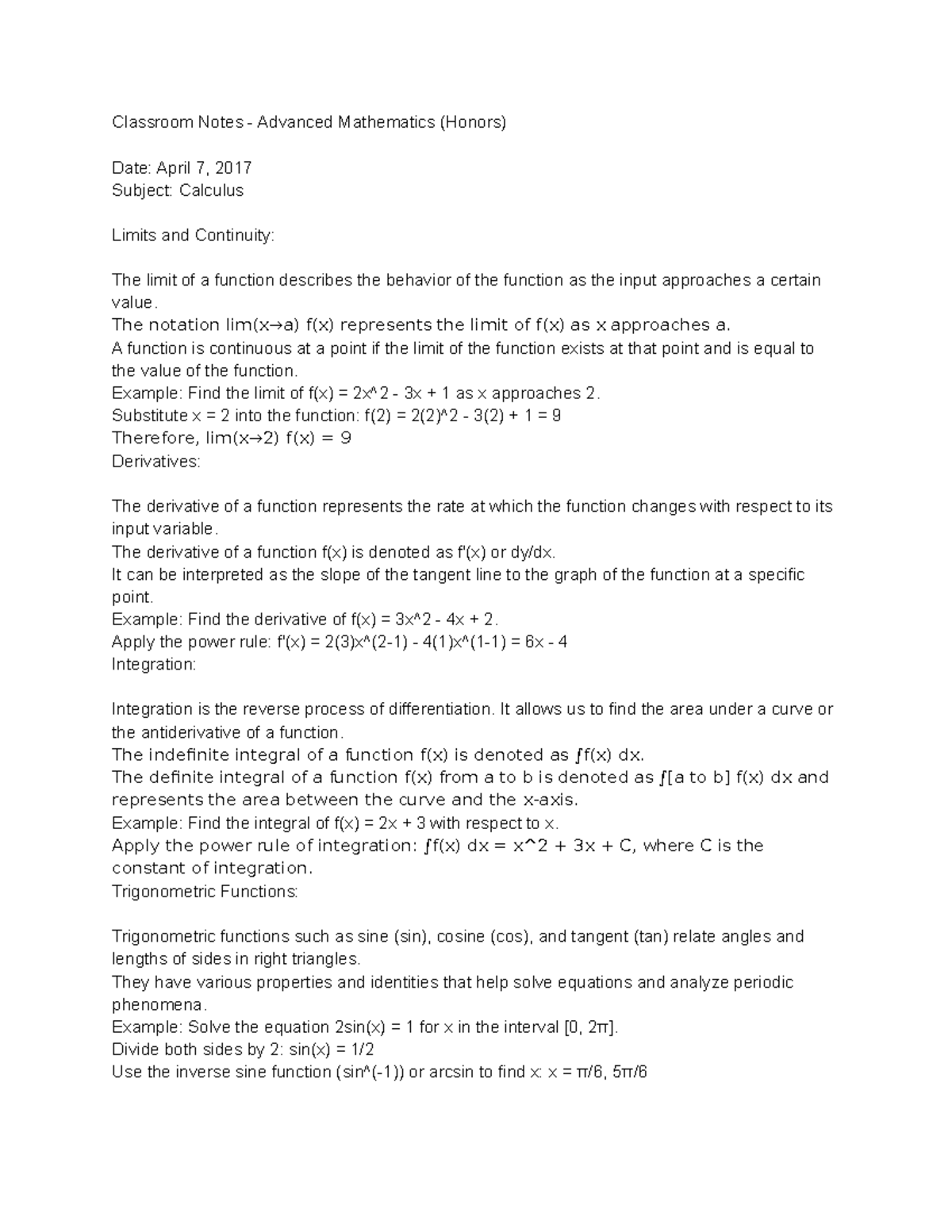 Untitled document - Math Notes: Variables, Expressions, Operations ...