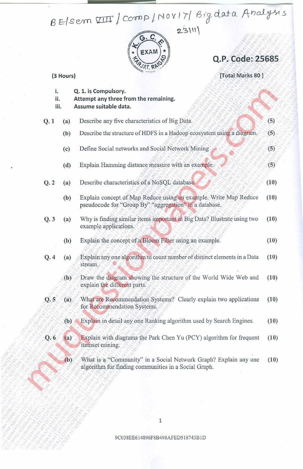 BE-Comps SEM8 BDA DEC17 - Big Data Analytics - Studocu