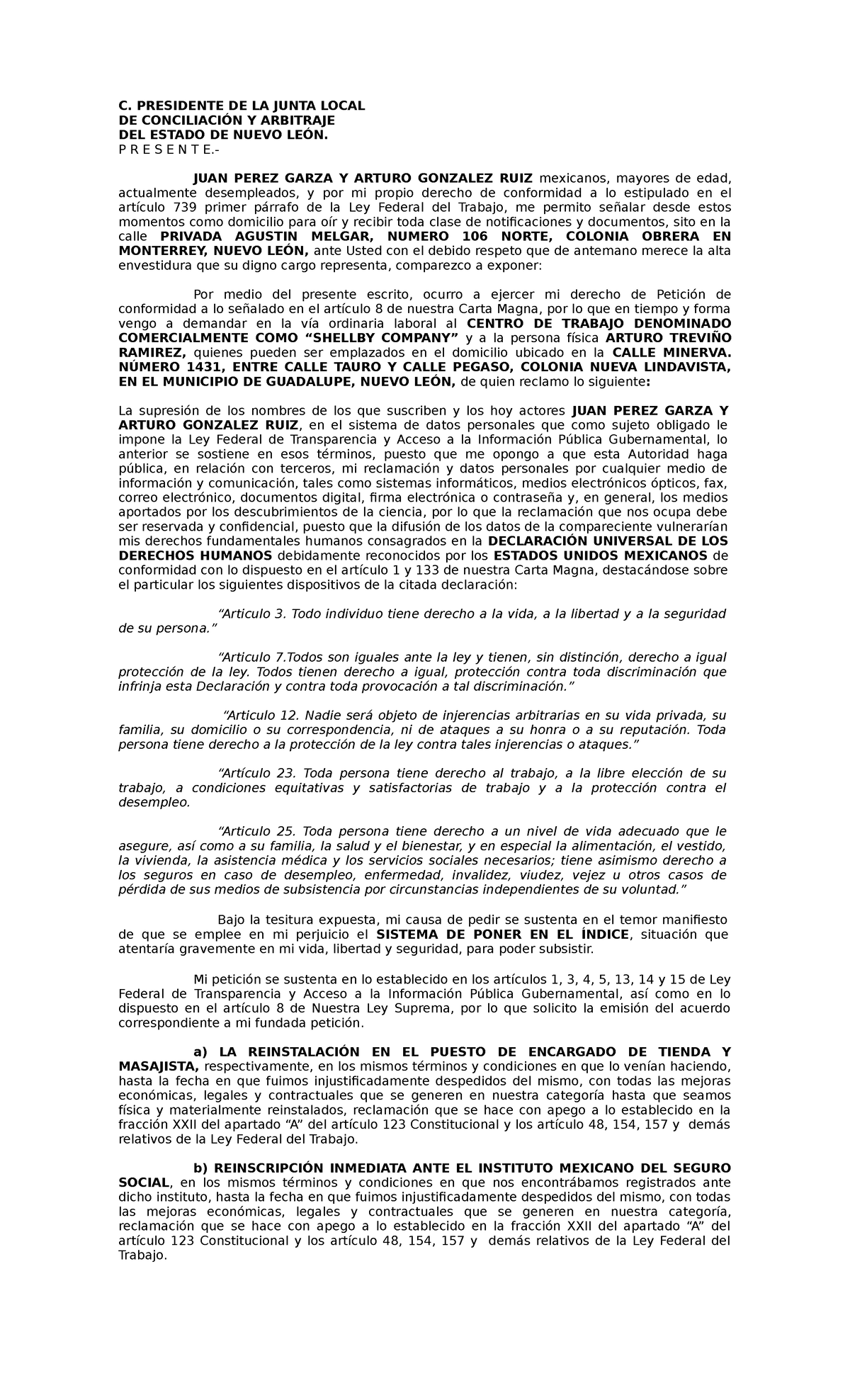 Demanda DE UN Procedimiento Especial JGRG - Introducción al derecho ...