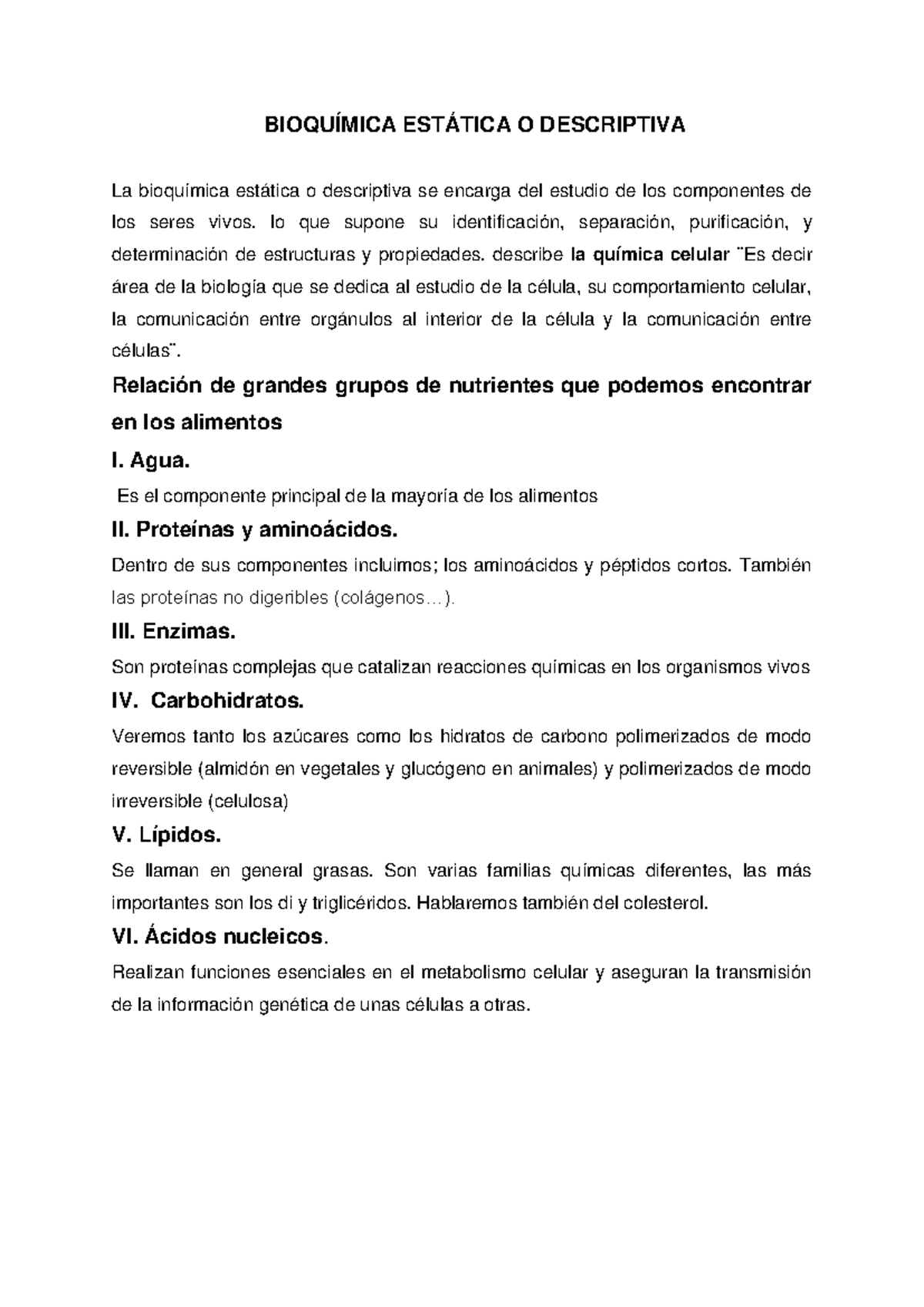 Informe DE Bioquimica Estatica PDF - BIOQUÍMICA ESTÁTICA O DESCRIPTIVA ...