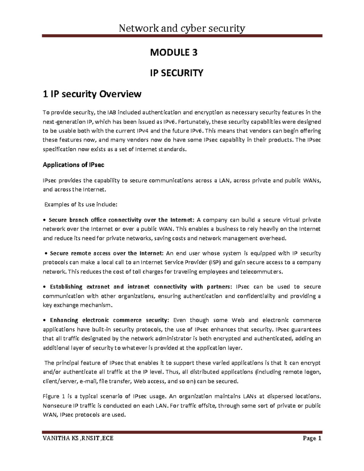 network and cyber security module3 - MODULE 3 IP SECURITY 1 IP security ...