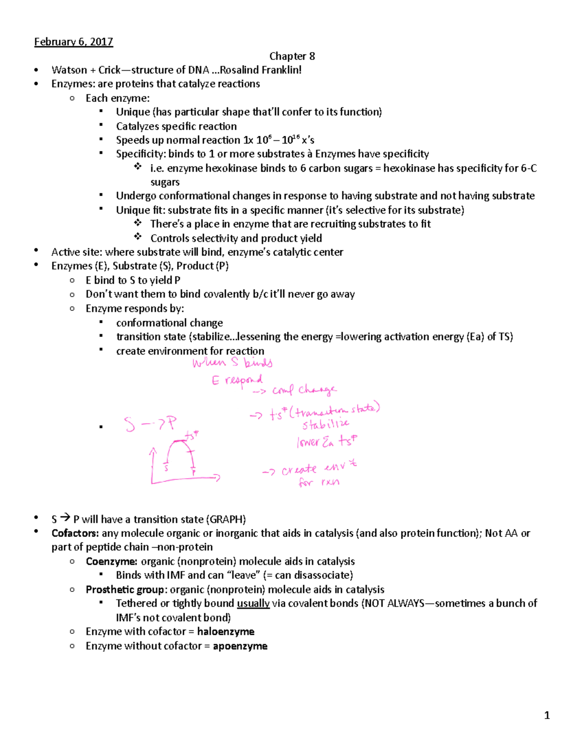Biochem Notes Exam 2 Edited - Biochemistry I - February 6, 2017 Chapter ...