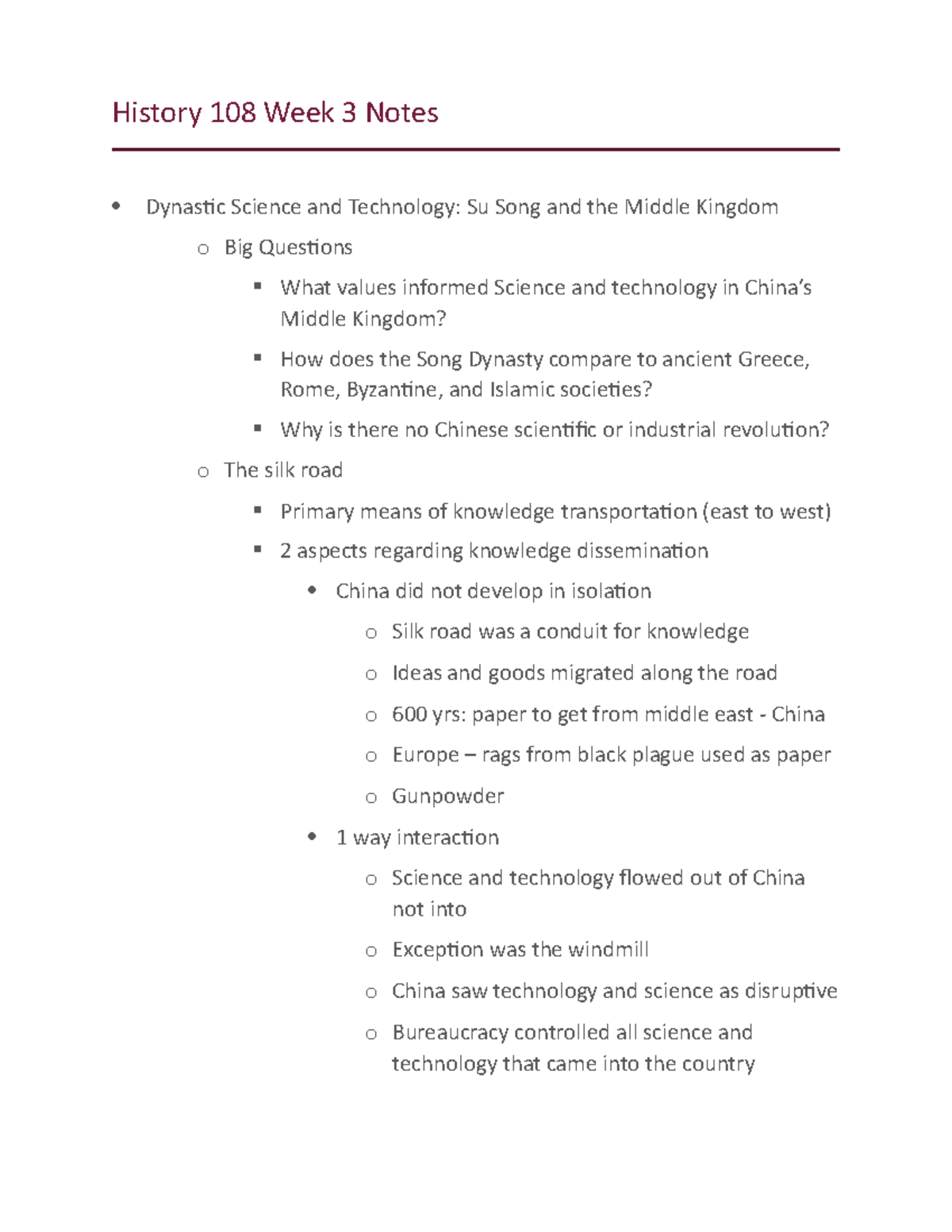 History 108 Week 3 Notes - History 108 Week 3 Notes Dynastic Science ...